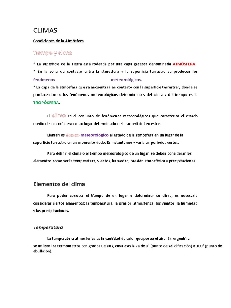 GEOGRAFIA Clima y Tiempo Meteorologico Resumido | Descargar gratis PDF | Clima | Herida