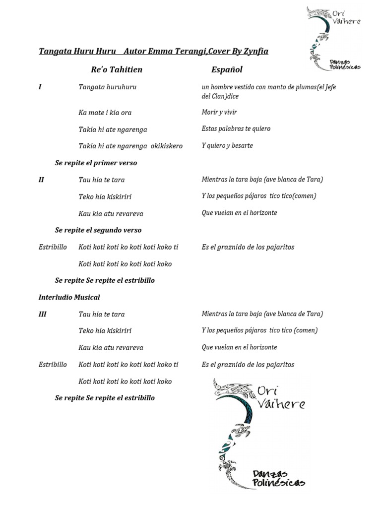 Letras y traducción de Tangata Huruhuru | PDF | Arte | Poesía