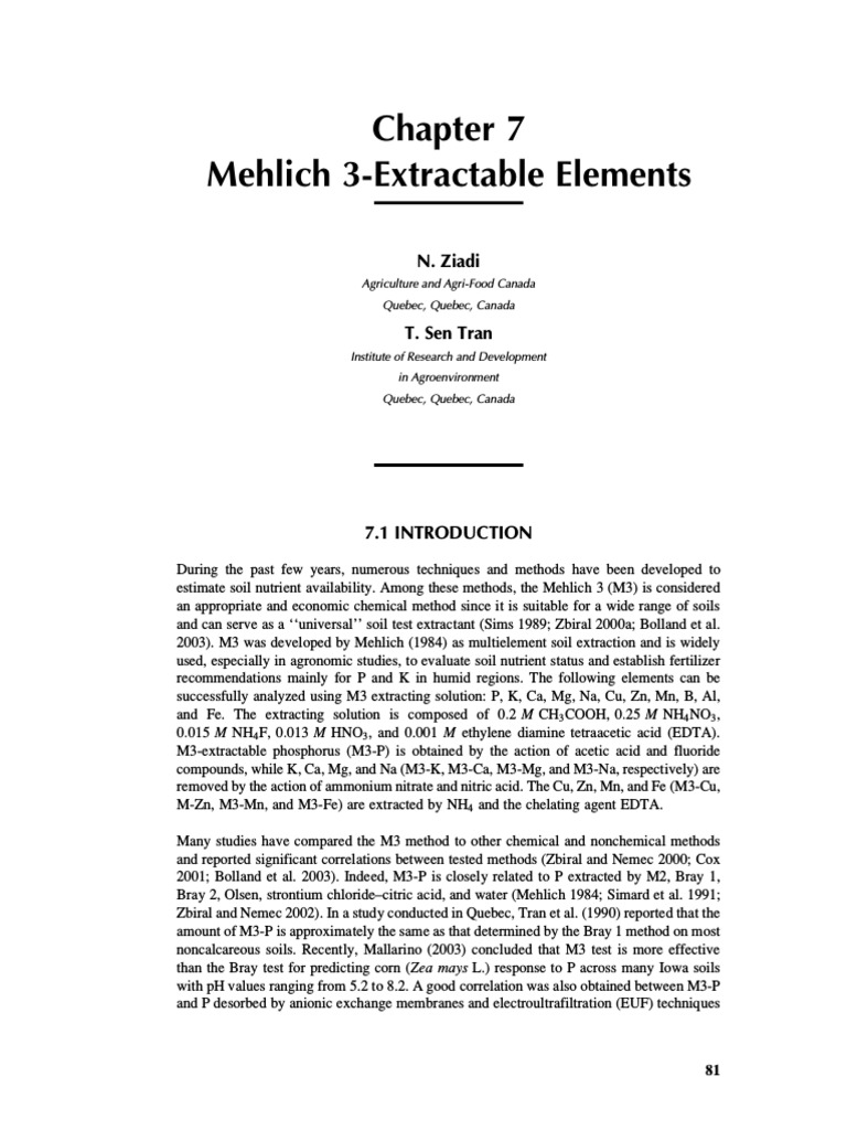 Mehlich 3 Extractable Elements | PDF | Filtration | Spectrophotometry