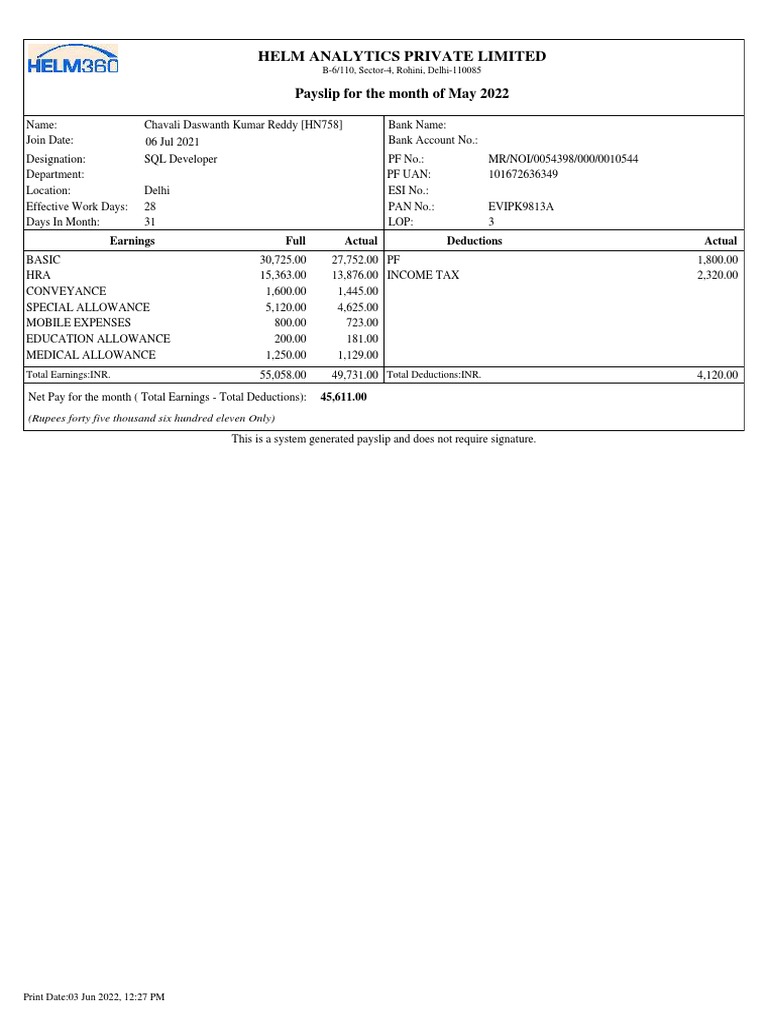 Payslip November 2022 | PDF