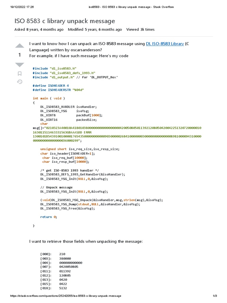 Iso8583 - ISO 8583 C Library Unpack Message - Stack Overflow | PDF | Software Development ...