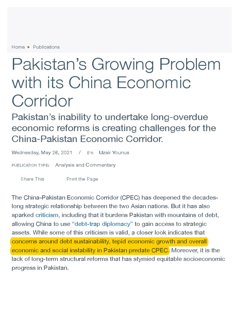 Pakistan - S Growing Problem With Its China Economic Corridor - USIP ...