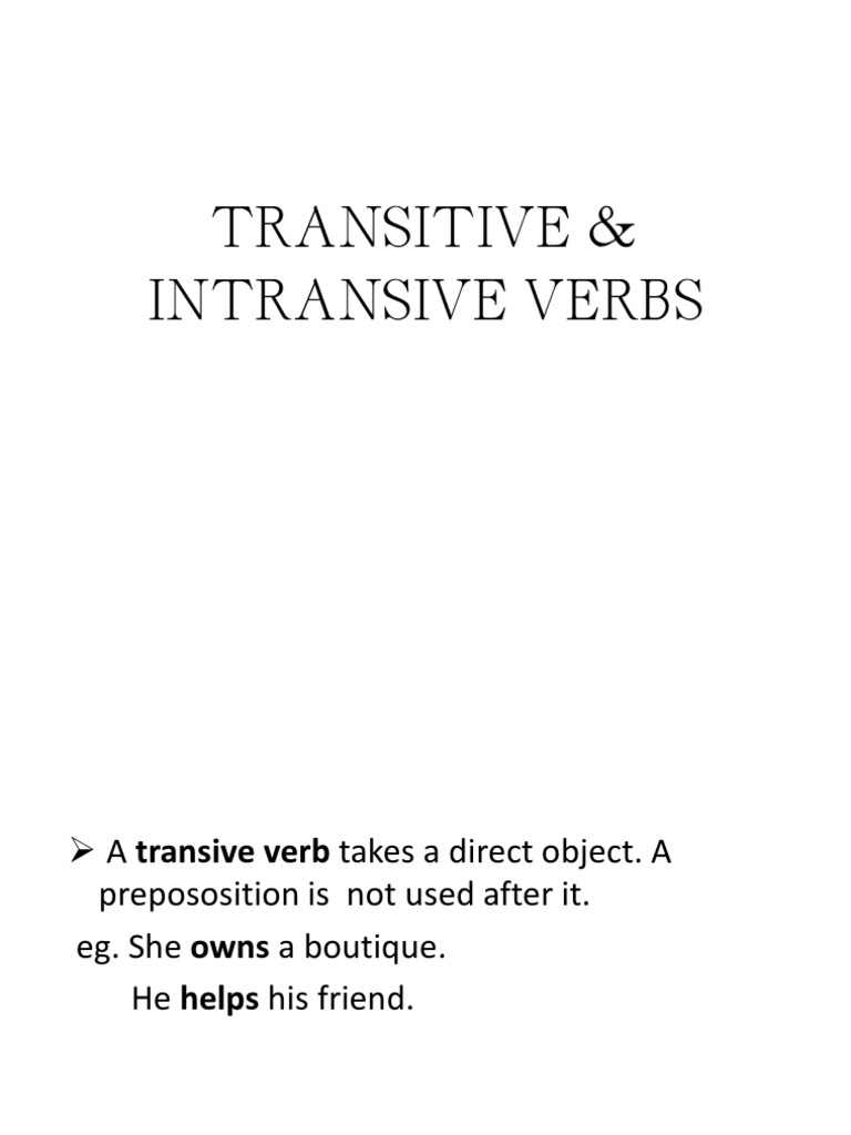 Transitive vs Intransitive Verbs | PDF | Object (Grammar) | Verb