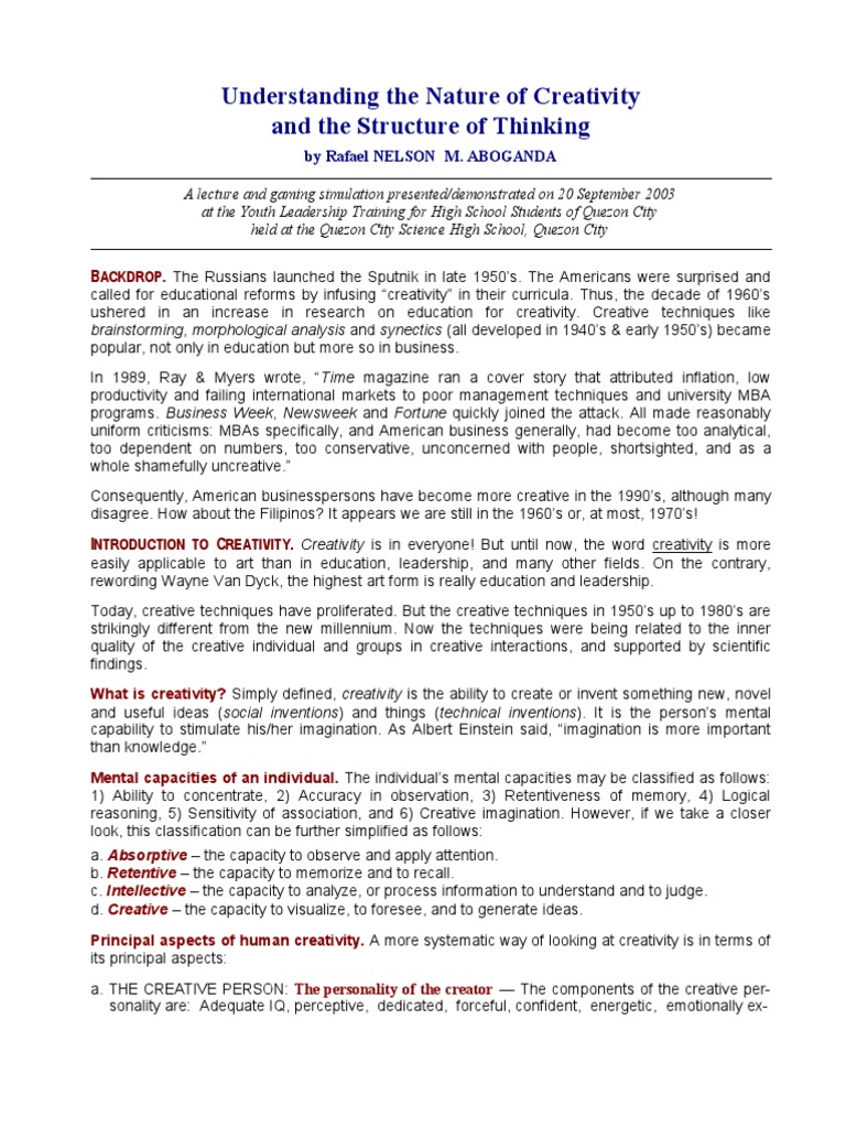 Understanding Creativity & Thinking (2003) - Handout | Download Free ...