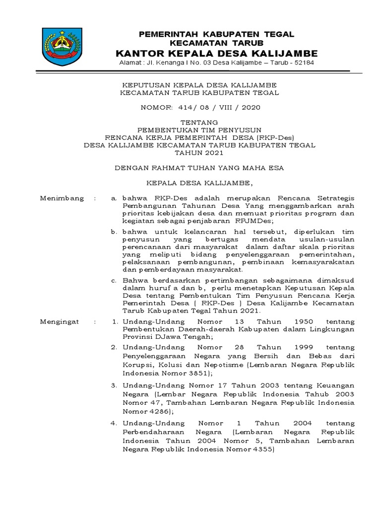 FORMAT SK TIM RKPDes | PDF