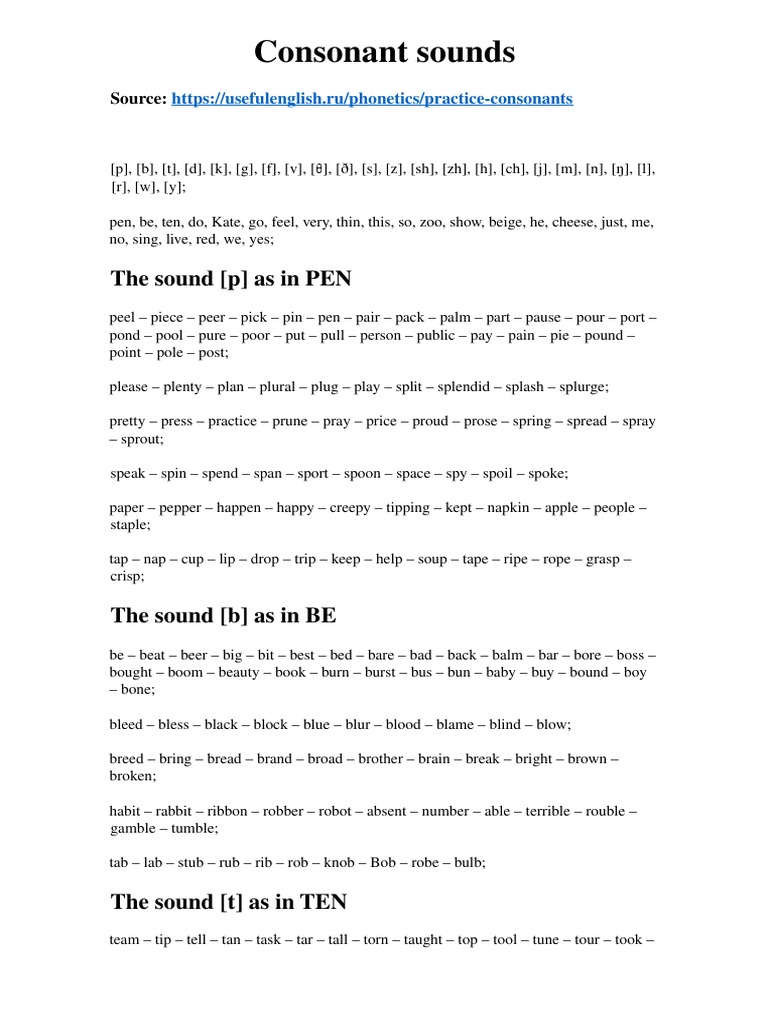 A Comprehensive Guide to Consonant Sounds in English | PDF