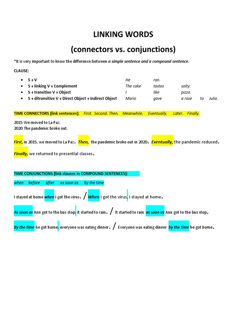 Linking Words (Connectors Vs Conjunctions) | PDF
