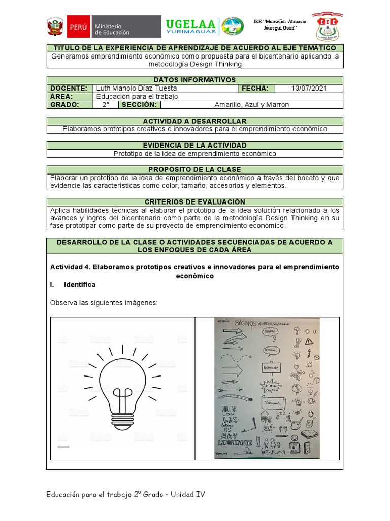 EPT 2° - Experiencia de Aprendizaje 4-Actividad 4 | PDF | Iniciativa empresarial | Aprendizaje