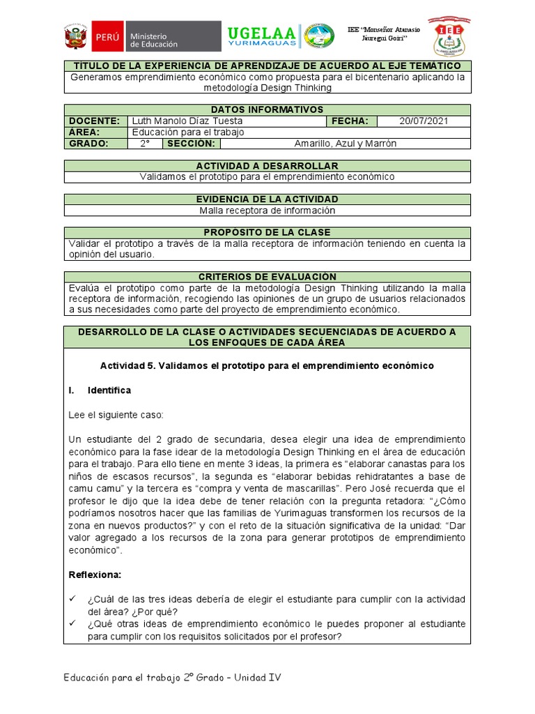 Ept 2 Experiencia De Aprendizaje 4 Actividad 5 Pdf Iniciativa