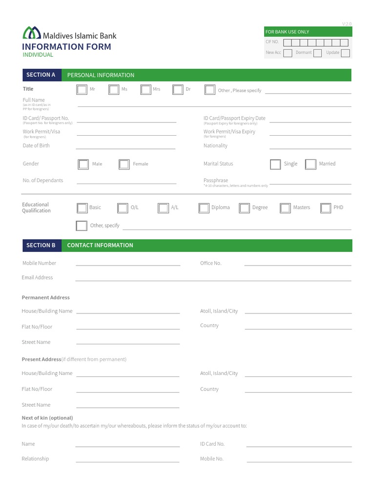 Information Form - Fillable | PDF | Identity Document | Banks