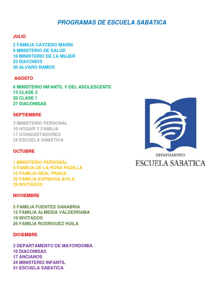 Programas de Escuela Sabatica 2 Semestre | PDF