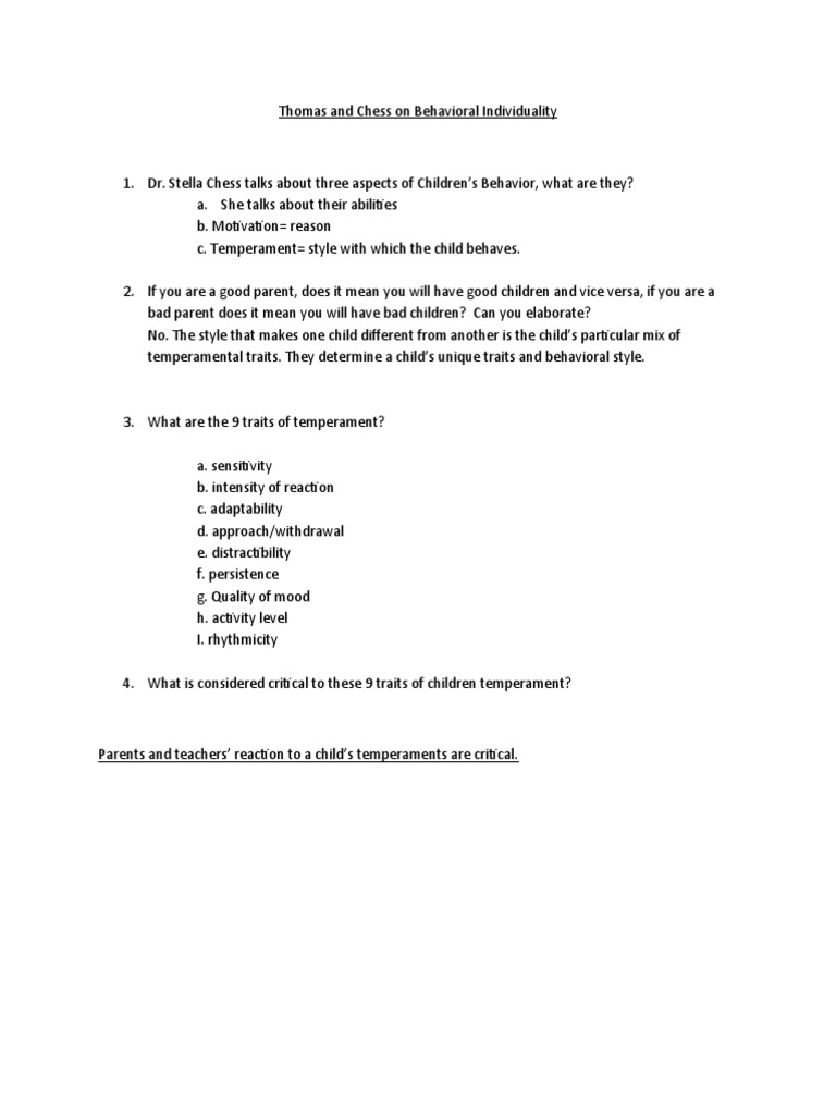 Chess on Behavioral Individuality and Temperament Traits | PDF