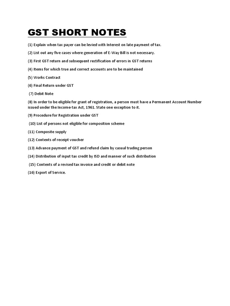 GST Short Notes | PDF