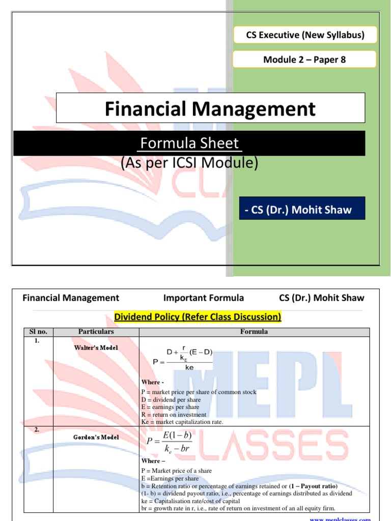 Formula Sheet | PDF | Net Present Value | Beta (Finance)