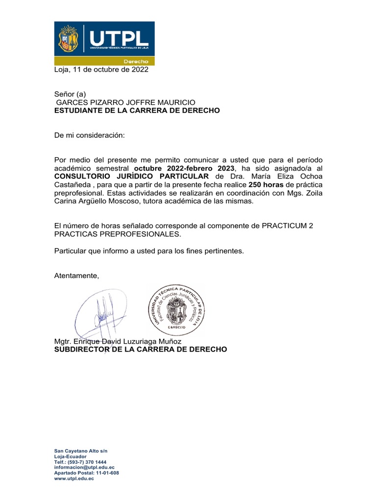 Oficio de Asignación | PDF