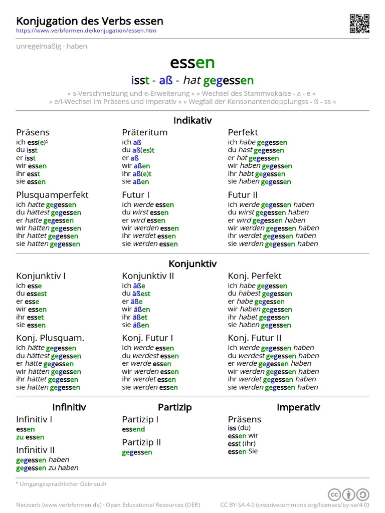 Konjugation des Verbs essen | PDF