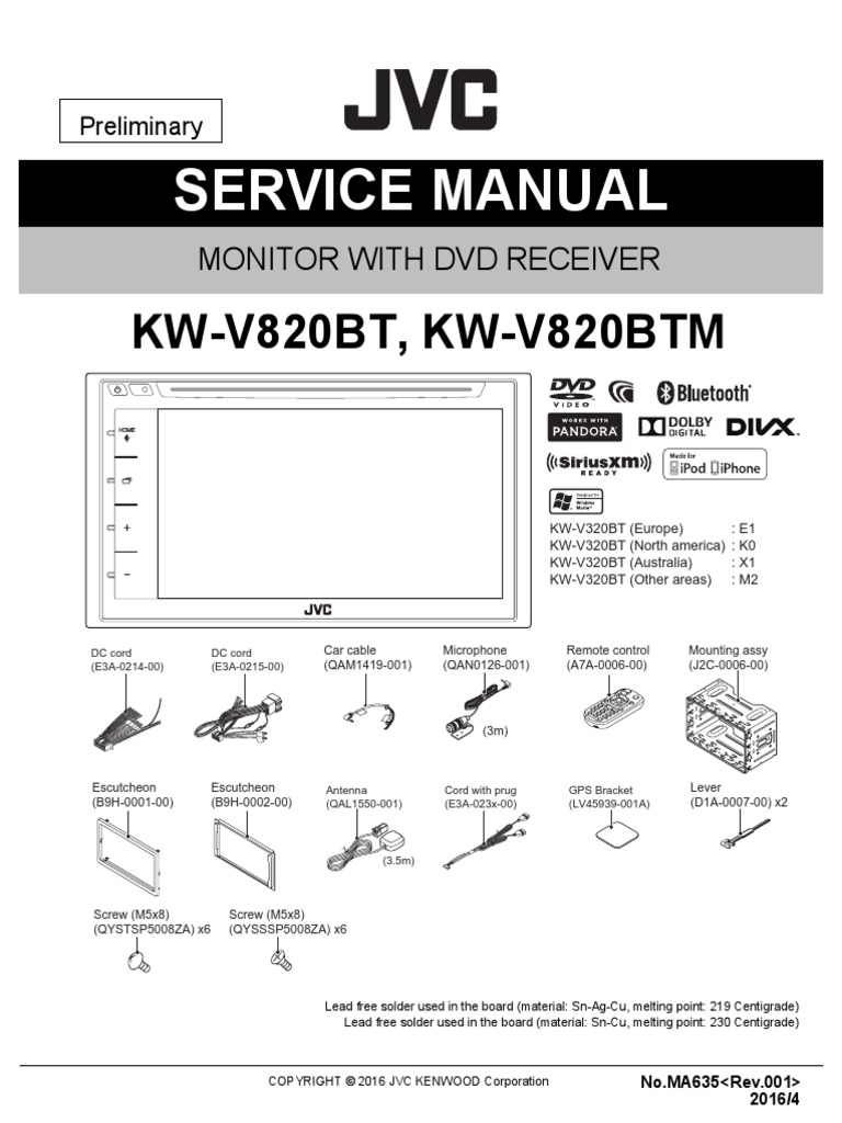 JVC kw-v820bt, kw-v820btm Exploded View Parts List | PDF | Electrical Components | Equipment