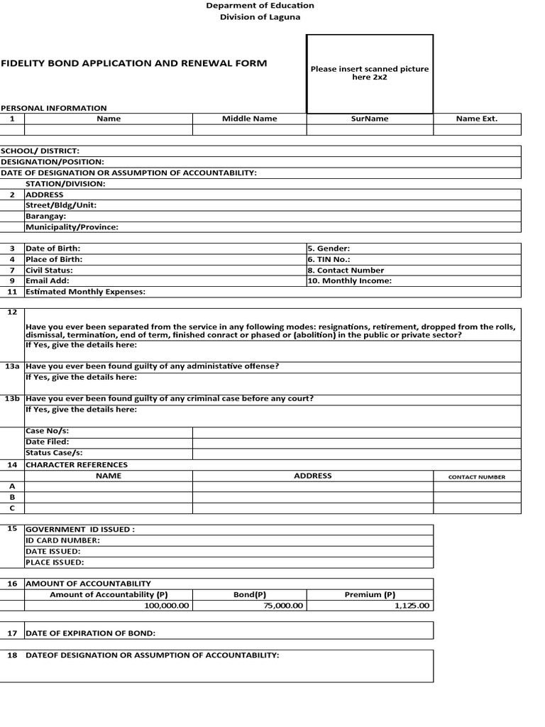 Fidelity Bond Application Form | PDF