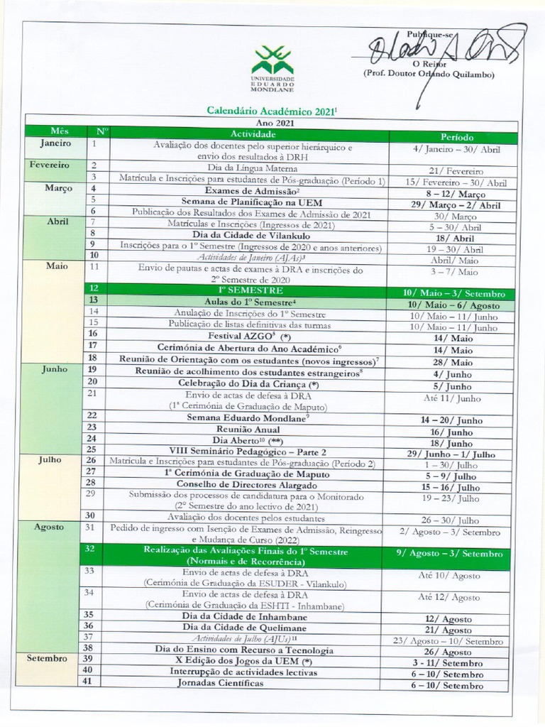 UEM Calendario Academico 2021 | PDF