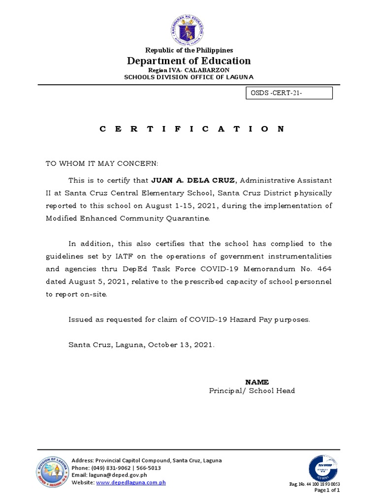 Certification For Hazard | PDF