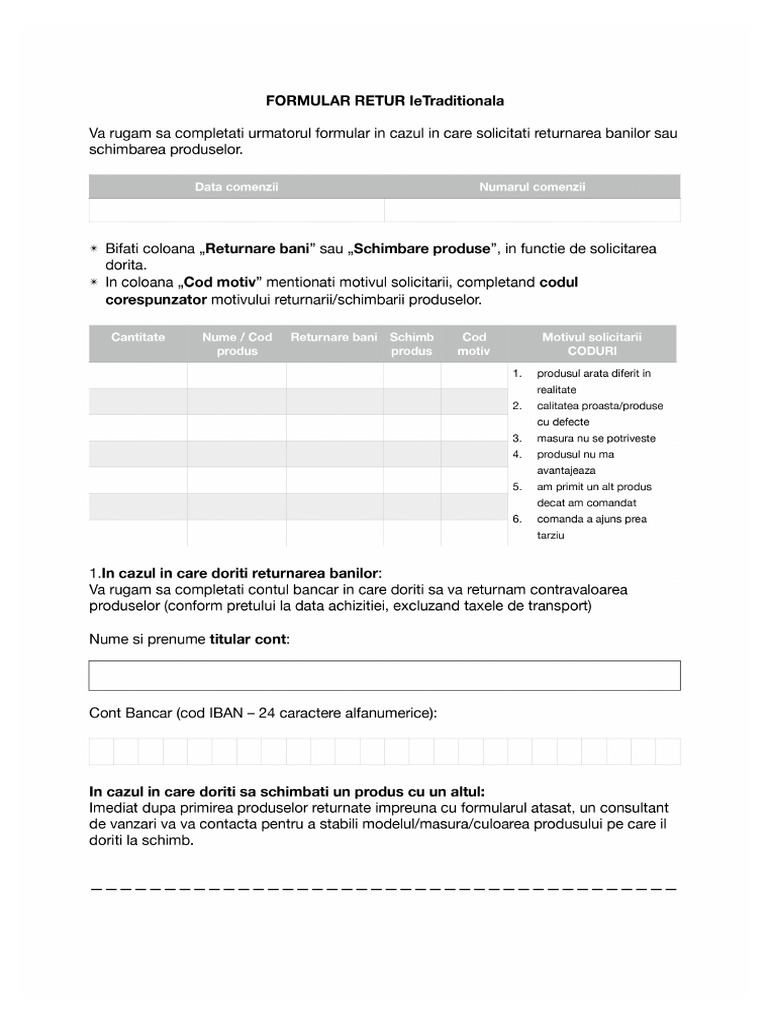 Formular Retur Ie Traditionala | PDF