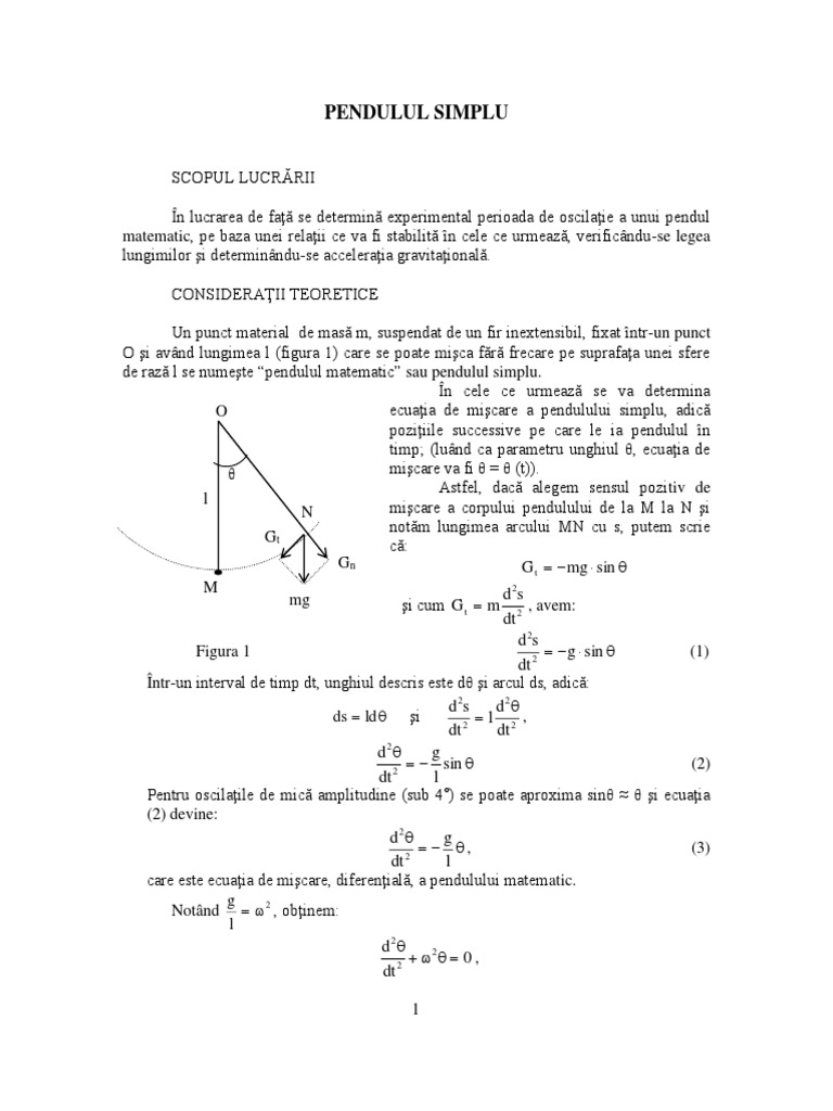 Lucrare 4 - Pendulul Simplu | PDF