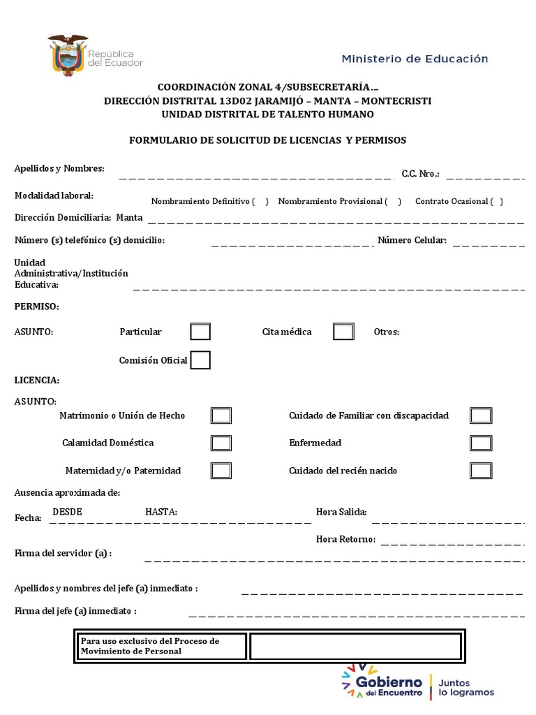 Formato de Solicitud de Permisos y Licencias Docentes, Directivos ...