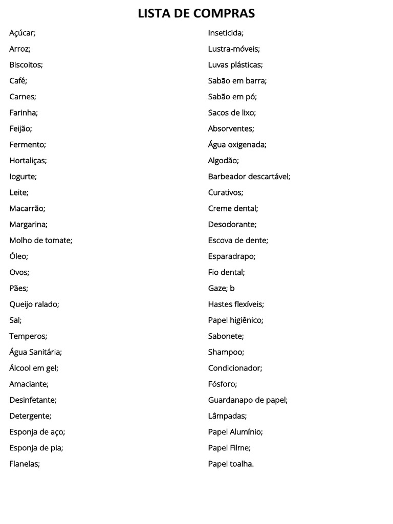 Lista de Compras Completa | PDF