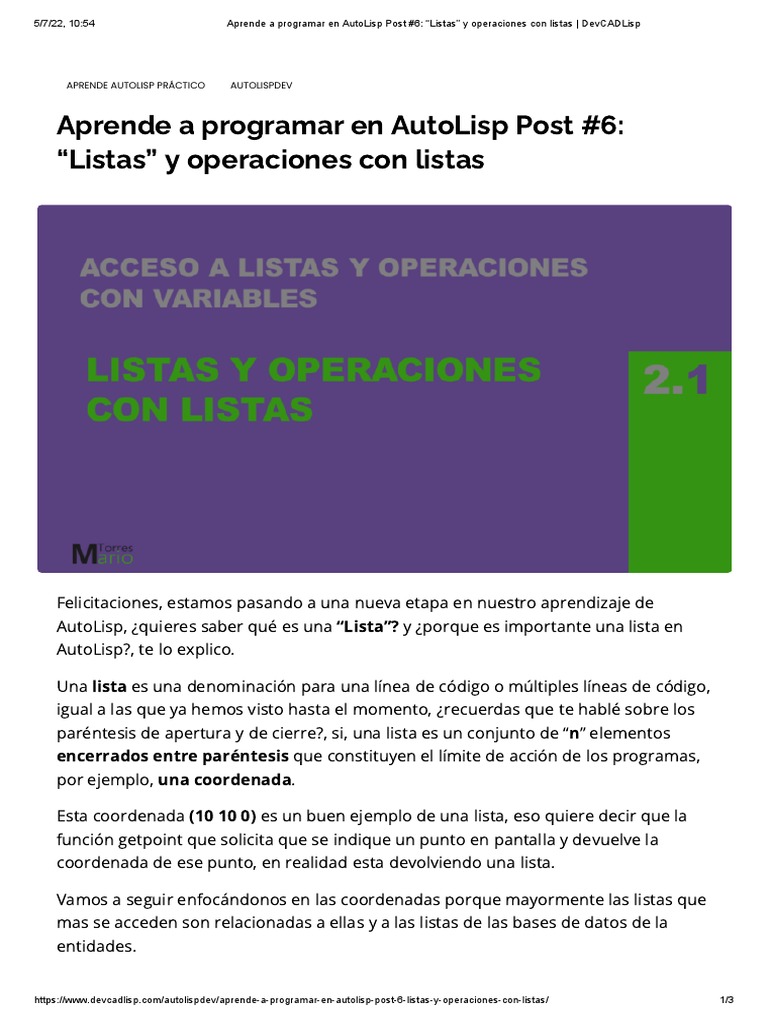 Aprende A Programar En Autolisp Post 6 Listas Y Operaciones Con Listas Devcadlisp Pdf