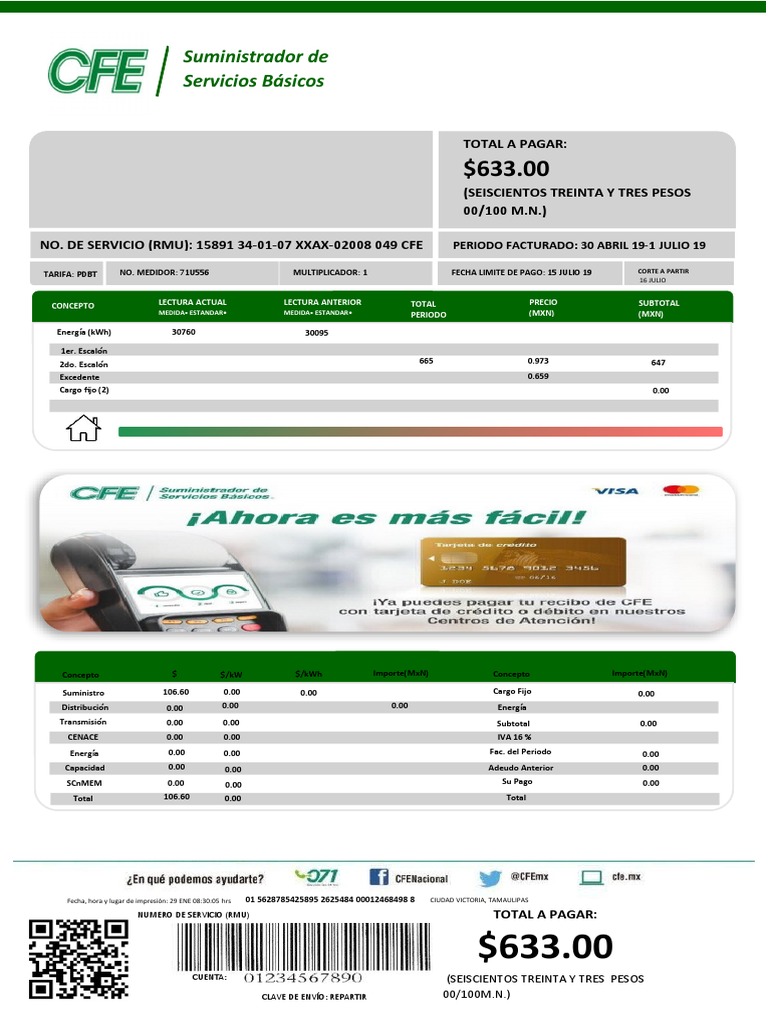 Recibo de Luz | Descargar gratis PDF | Energia electrica | Poder (Física)