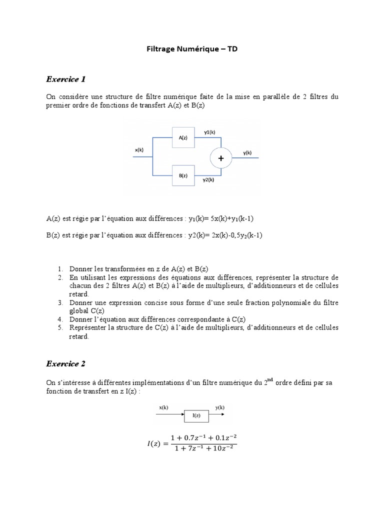 Filtrage Numérique : Exercices et Implémentations | PDF | Filtre ...