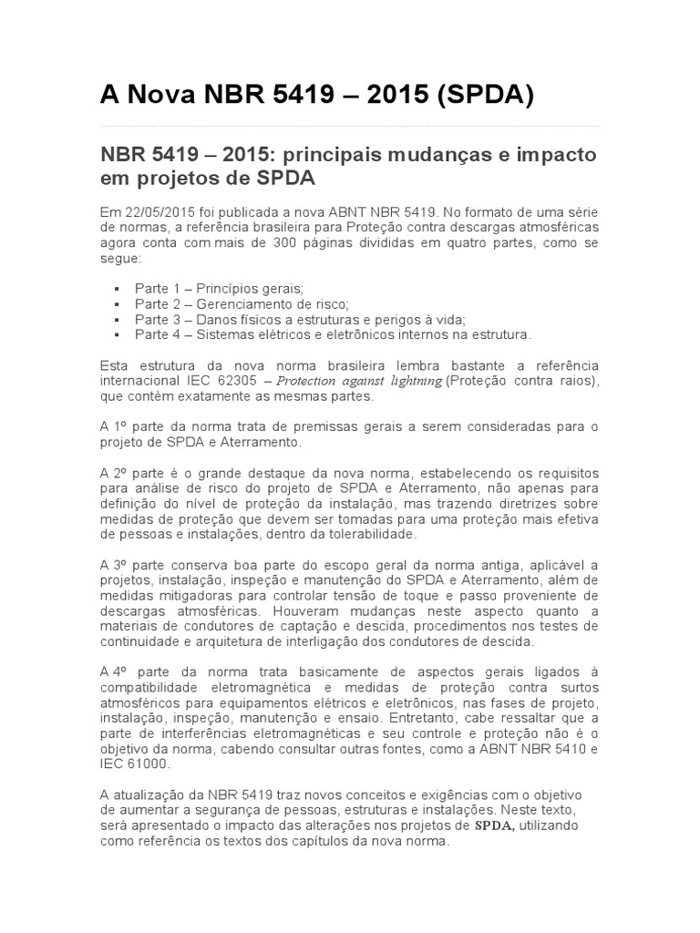 As principais mudanças da NBR 5419-2015 para projetos de SPDA | PDF ...