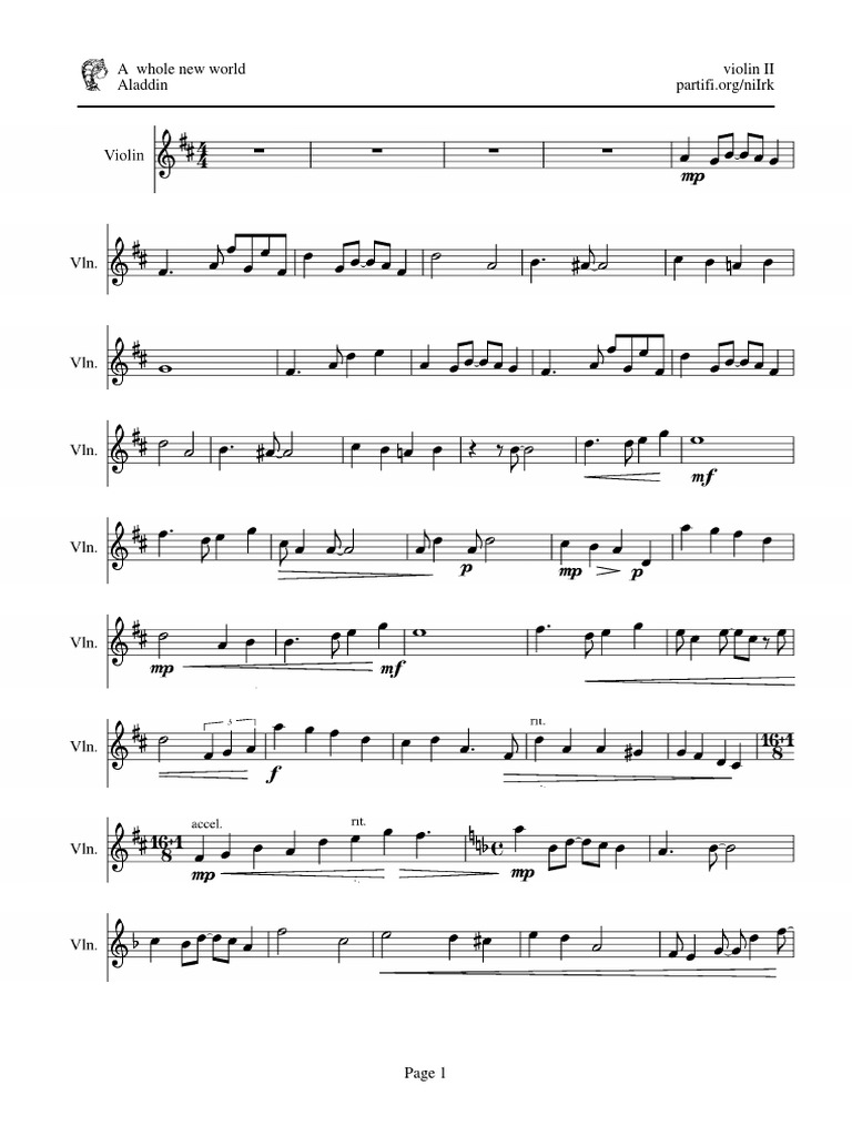 A Whole New World - Violin - II | PDF