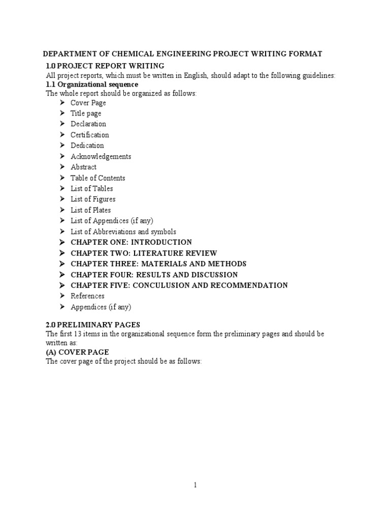 Chemical Engineering Project Report Format | PDF