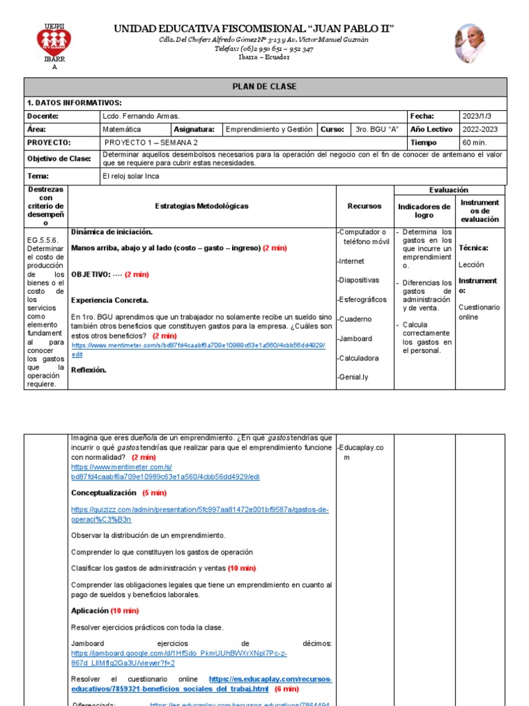 Plan de Clase Demostrativa | PDF