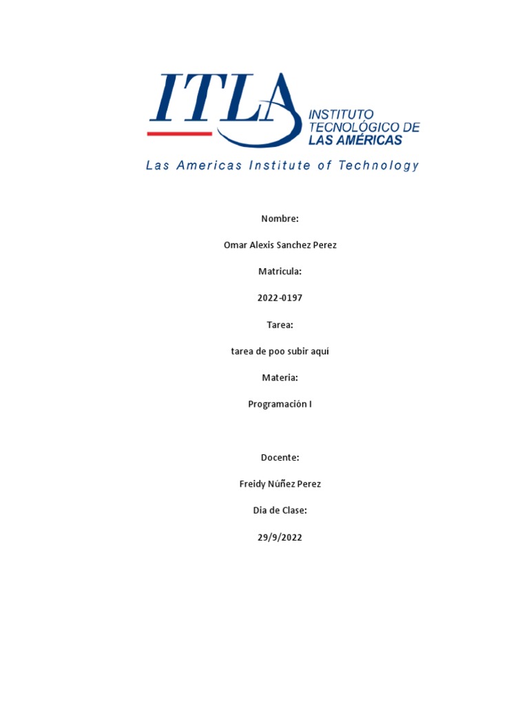 Tarea de Poo Subir Aquí | PDF | Constructor (Programación Orientada a ...