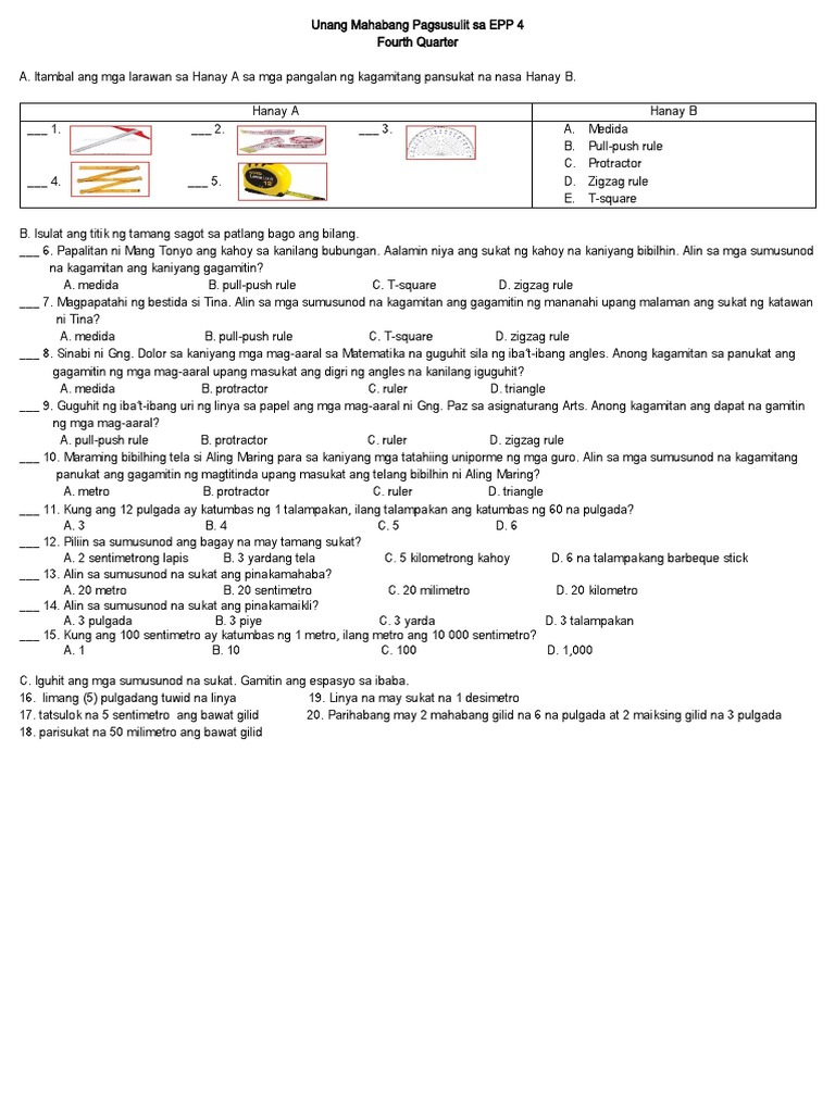 Unang Mahabang Pagsusulit Sa EPP4 | PDF