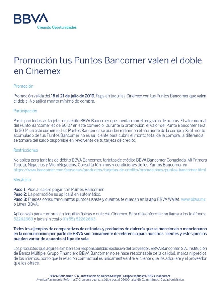 Doble Valor Puntos Bancomer en Cinemex | PDF | Finanzas y dinero