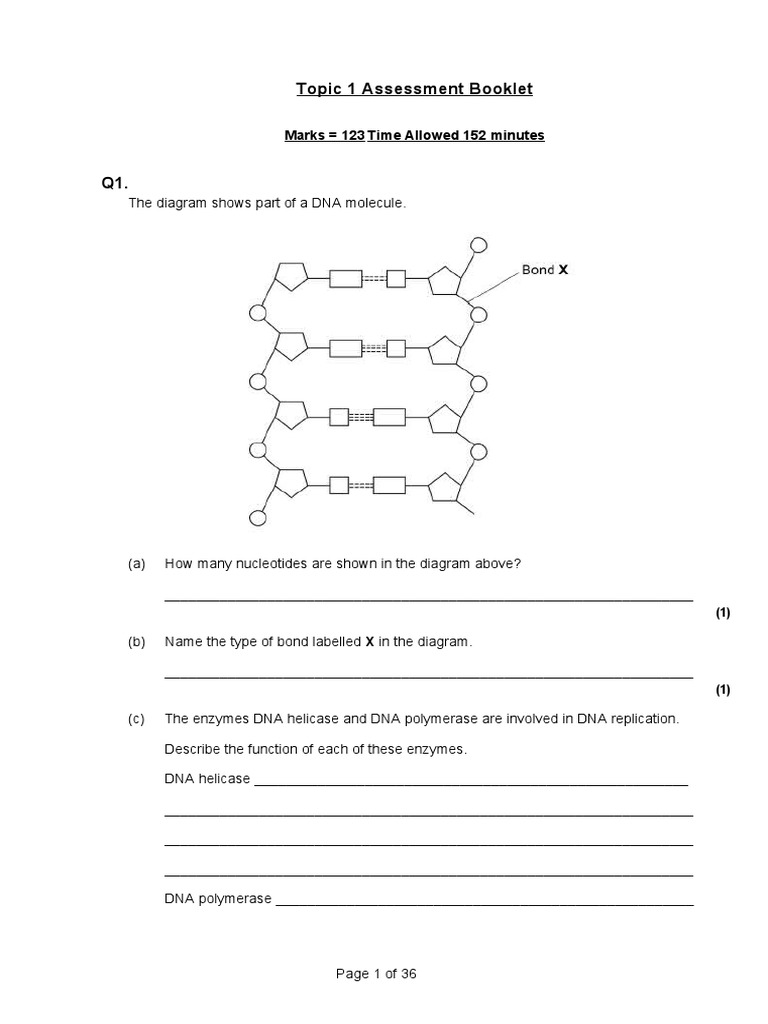 Topic 1 Assessment Booklet | PDF | Dna | Adenosine Triphosphate