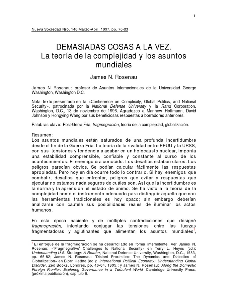JAMES ROSENAU - La Teoria de La Complejidad | PDF | Política