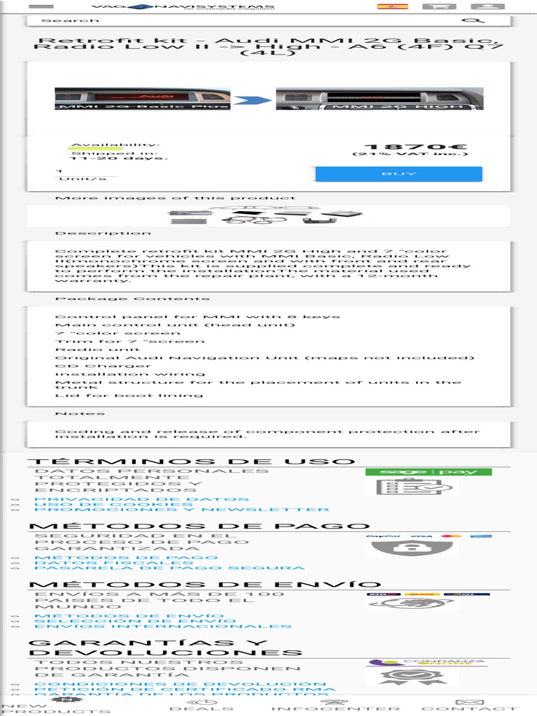 Retrofit Kit - Audi MMI 2G Basic, Radio Low II - High - A6 (4F) Q7 (4L ...