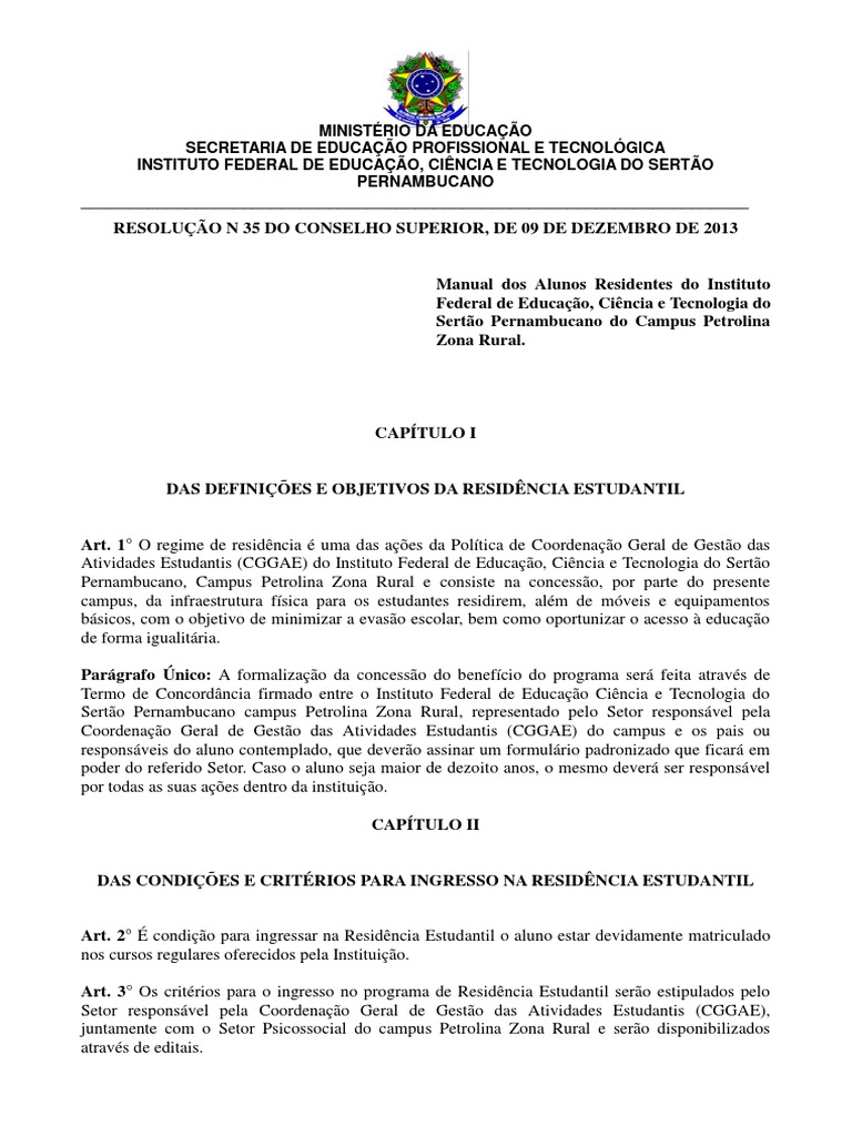 Manual Das Normas Da Residncia Estudantil Conselho Superior 2 | Download grátis PDF | Science ...