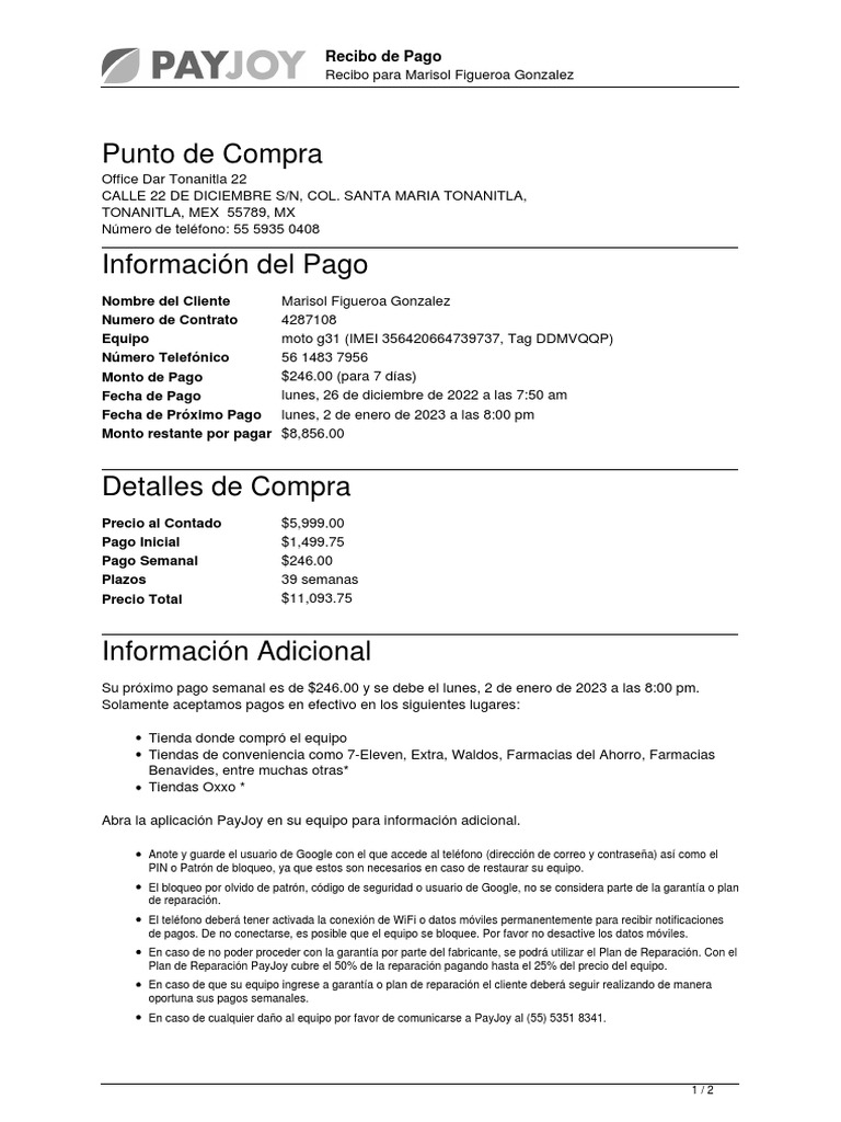 PayJoy Payment Receipt 1672069857 | PDF | Telecomunicaciones | Informática