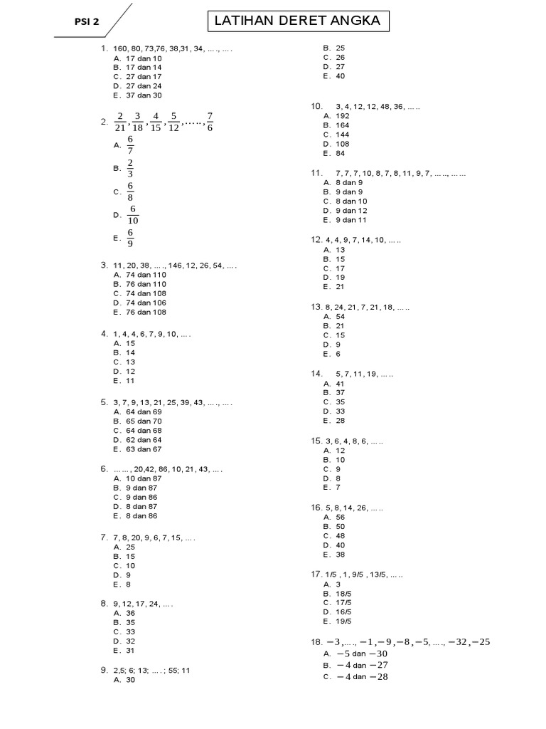 Psi 2 - LATIHAN DERET ANGKA | PDF