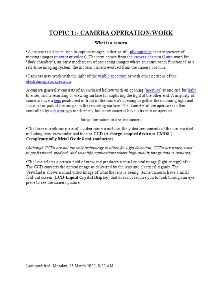 Camera Operation & Lighting | PDF | Incandescent Light Bulb | Camera Lens