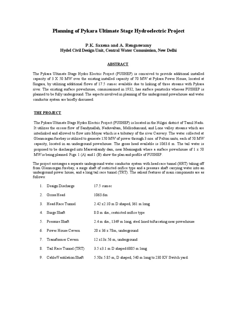 Planning of Pykara | PDF | Power Station | Hydroelectricity