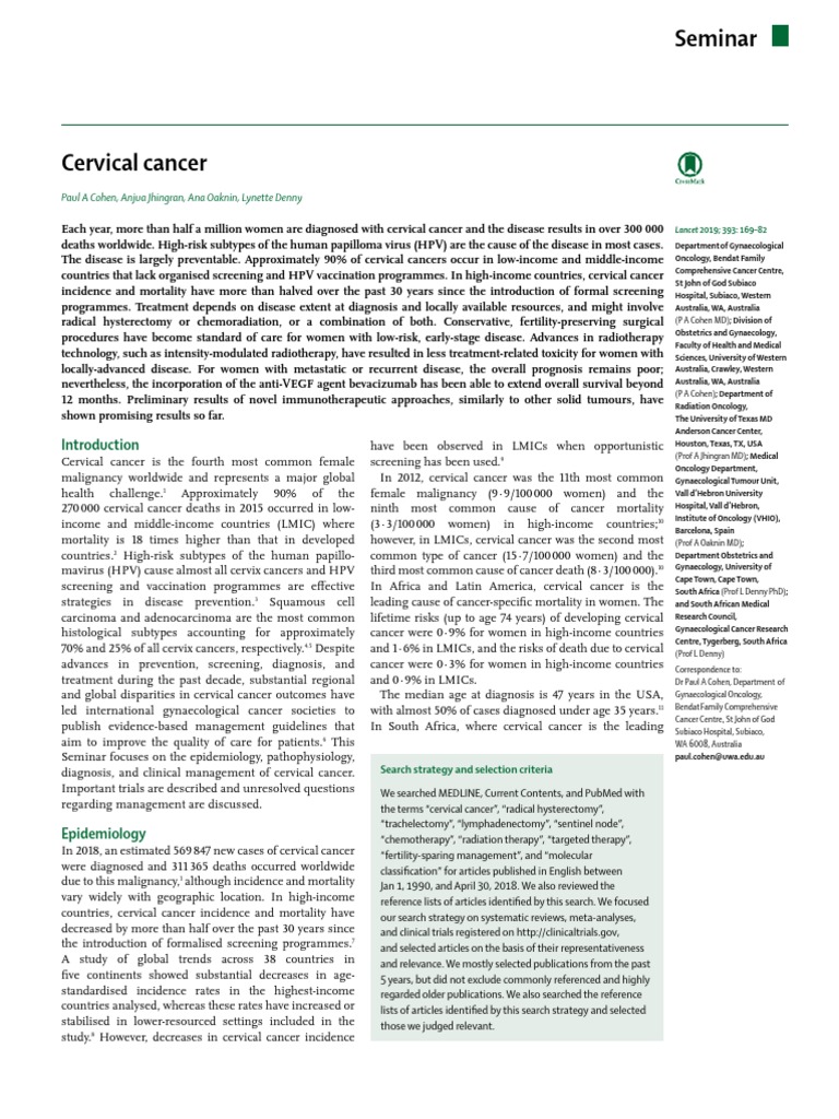 Cervical Cancer Pdf Cervical Cancer Radiation Therapy