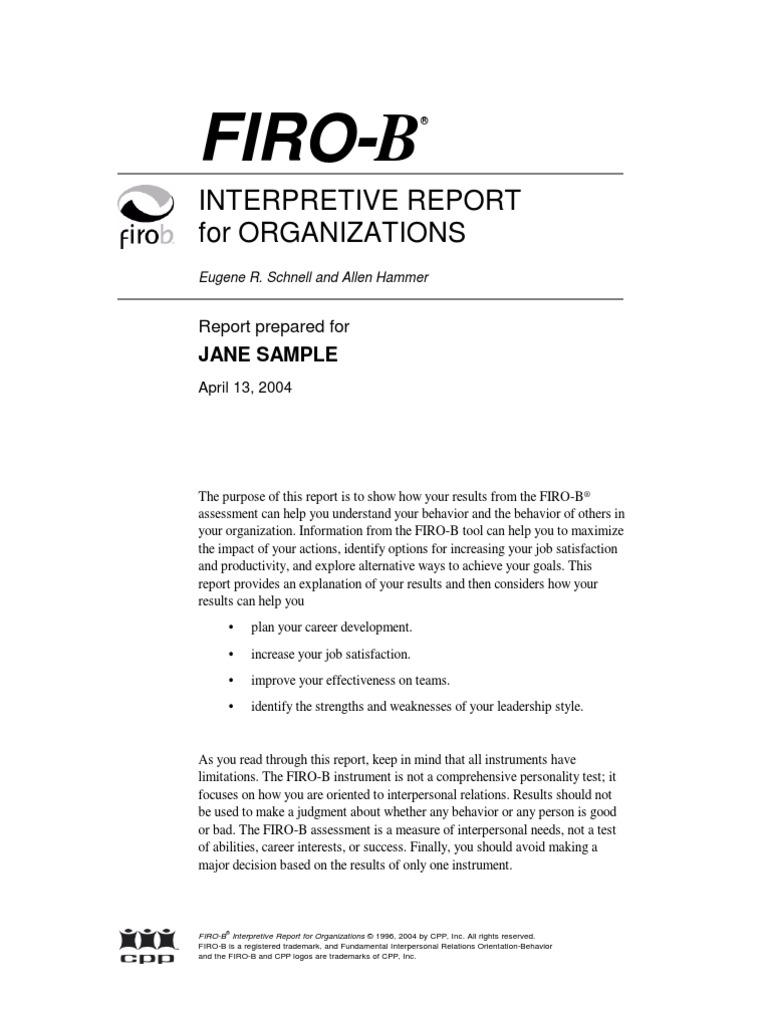 FIRO-B Interpretive Report for Organizations | Interpersonal ...