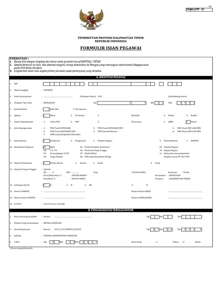 Formulir Isian Pegawai Supardy | PDF