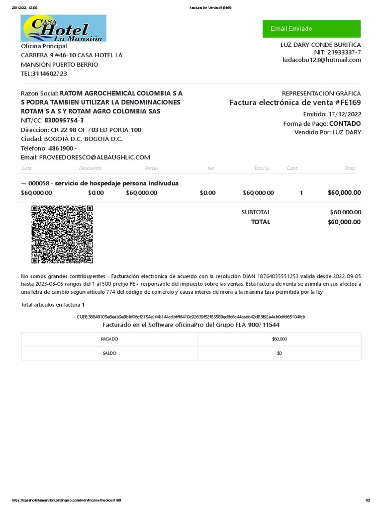 Ejemplo Factura Electronica | PDF | Pagos | Dinero